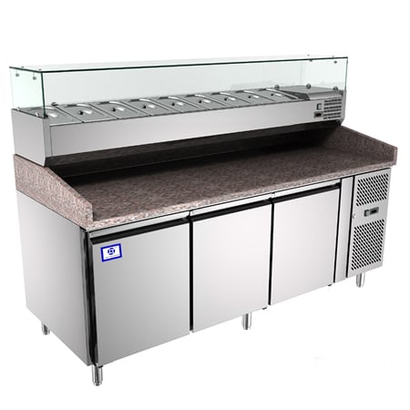 2028MM Glass Top Marble Face Commercial Pizza Prep Tables TT-BC288D