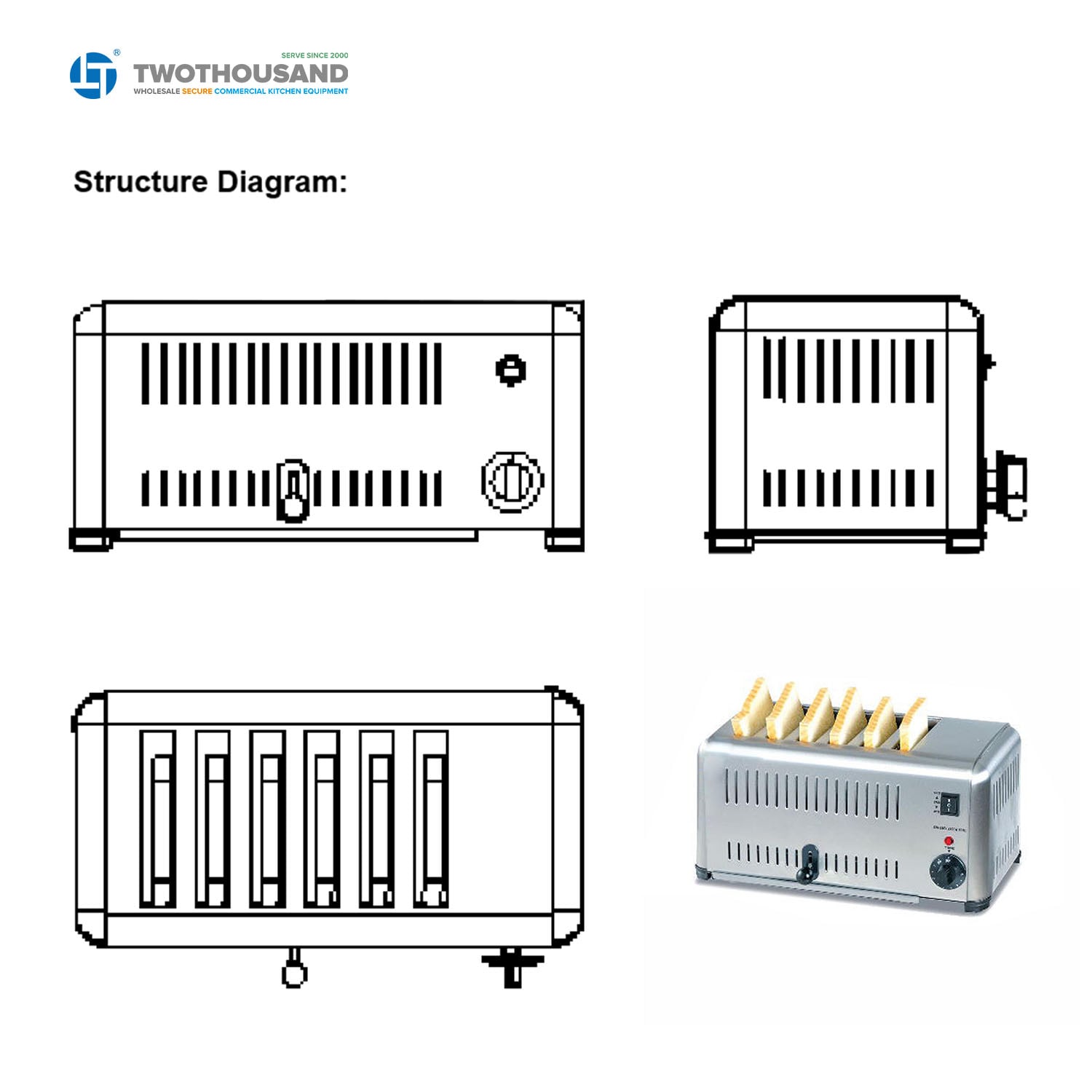 6 Slice Electric Commercial Bread Toaster TT-WE64B